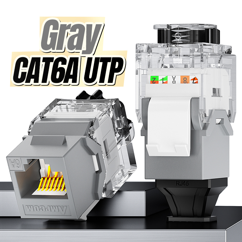 AMPCOM CAT6A RJ45 Keystone Jack, Ratchet Lock UTP Toolless Modular ...