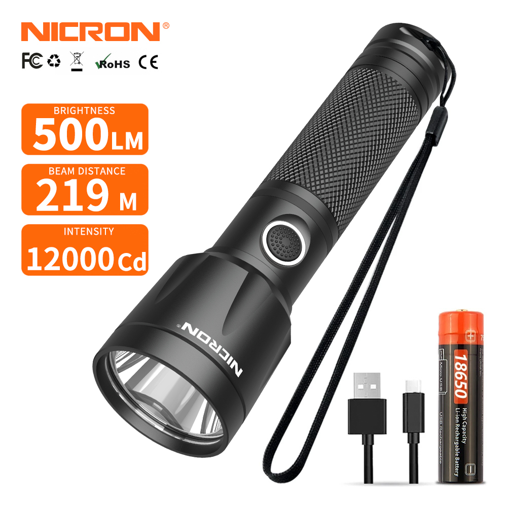 Nicron Flashlight G71 Rechargeable Led Flashlight 500 Lumens Super Long ...