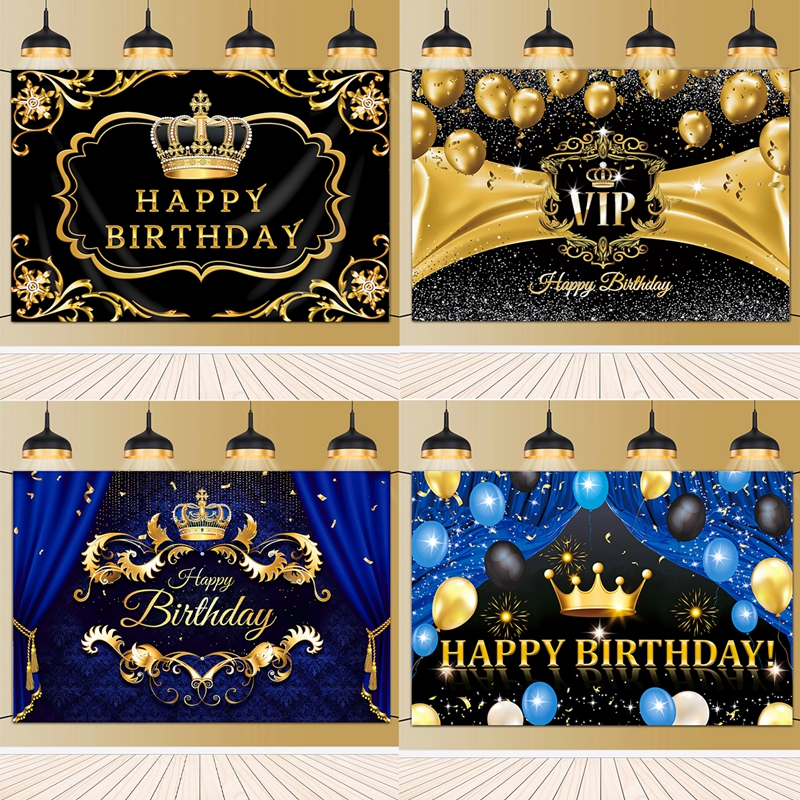 150*100cm Happy Birthday Backdrop Crown Birthday Polyester Background ...