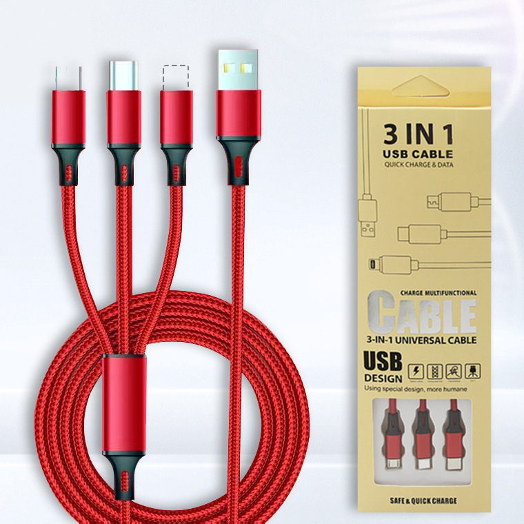 Nylon Braided Data Cable One for Three Multi-Head 5A Fast Charge Three ...