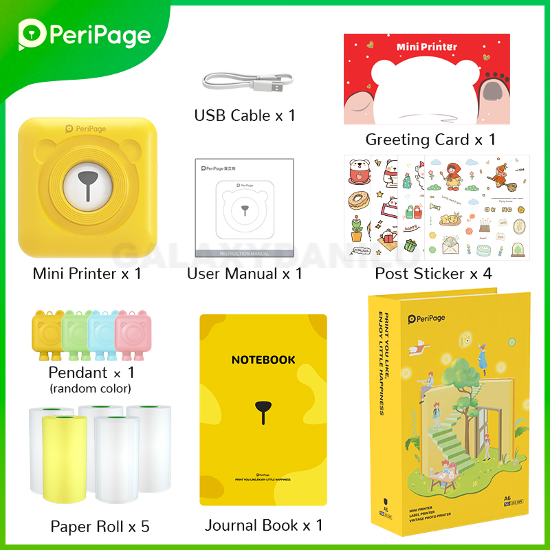 PeriPage Official Yellow Bluetooth Portable A6 Mini Thermal Printer ...