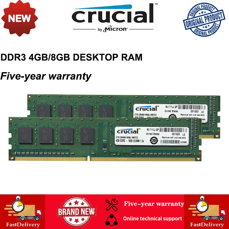 Crucial ddr3 RAM 2gb/4gb/8gb 1066mhz 1333mhz 1600mhz DIMM Memory PC3-12800 Desktop RAM ddr2 ...