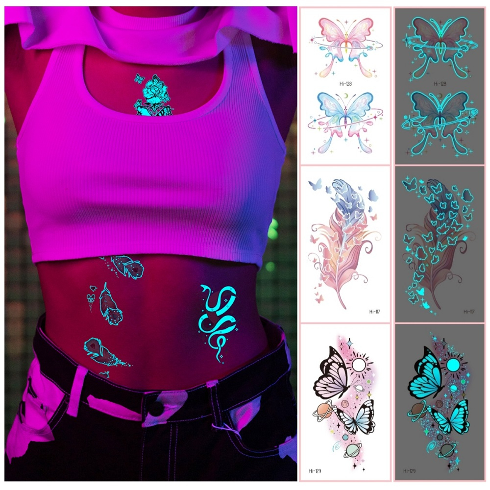Luminous Tattoo Stickers for Women Arm Face Glowing Tattoos Body Art ...