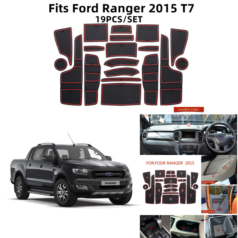 Anti-Slip Rubber Mats for Ford Ranger 2015 T7 Car Door Slot Mat Cup ...