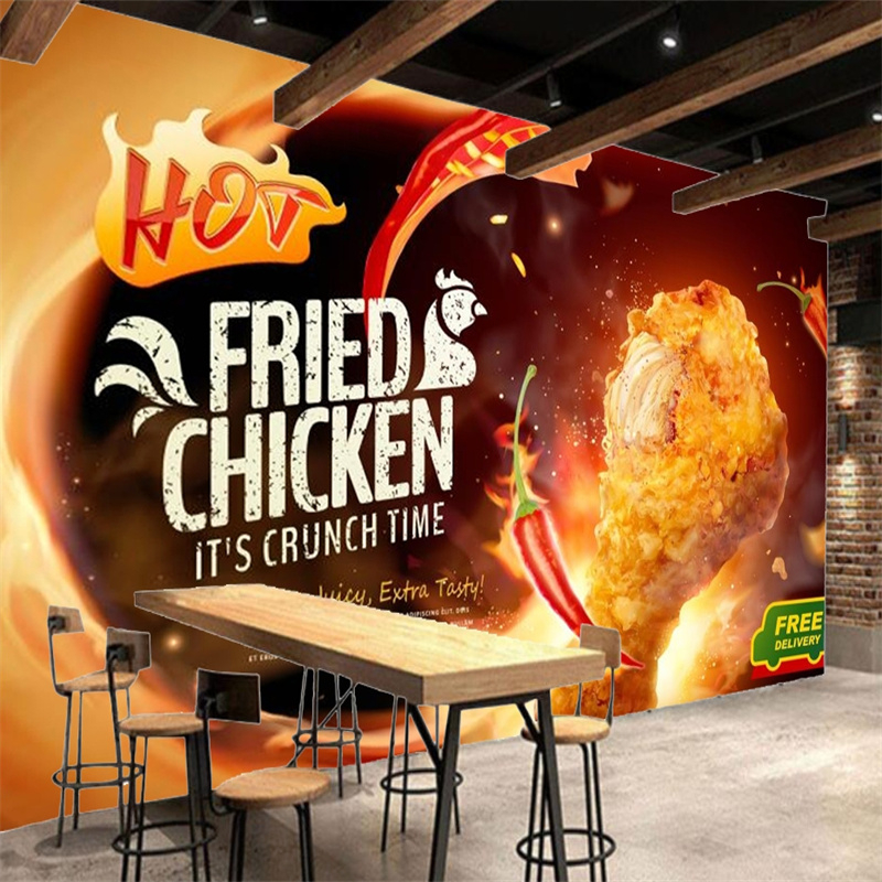 Customize hot spicy fried chicken mural wallpaper fast food shop ...