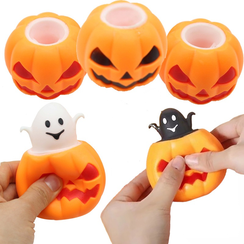 New Halloween Fun Pumpkin Ghost Decompression Toy Random Colored Rubber ...