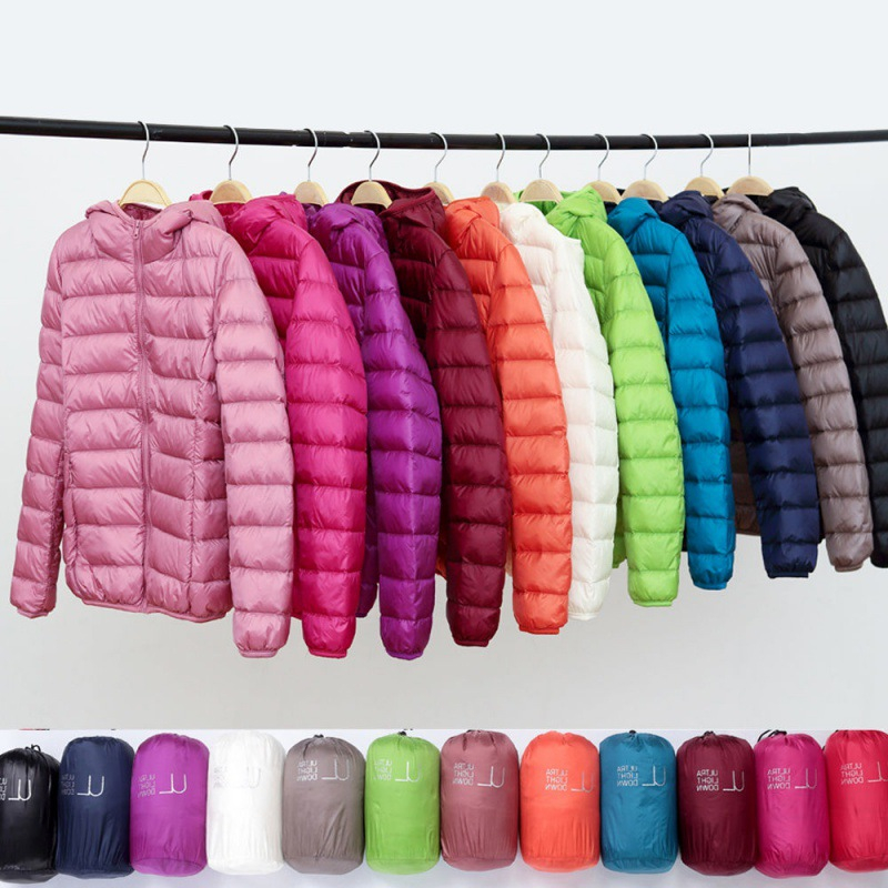 Women ultra light hooded Down Jacket short Winter foldable zipper ...