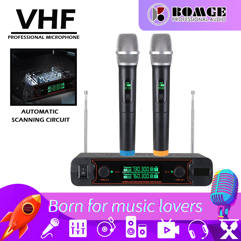 BOMGE VHF Frequencies 2 Portable Dynamic Capsule 2 Channel WIRELESS MICROPHONE | Shopee Philippines