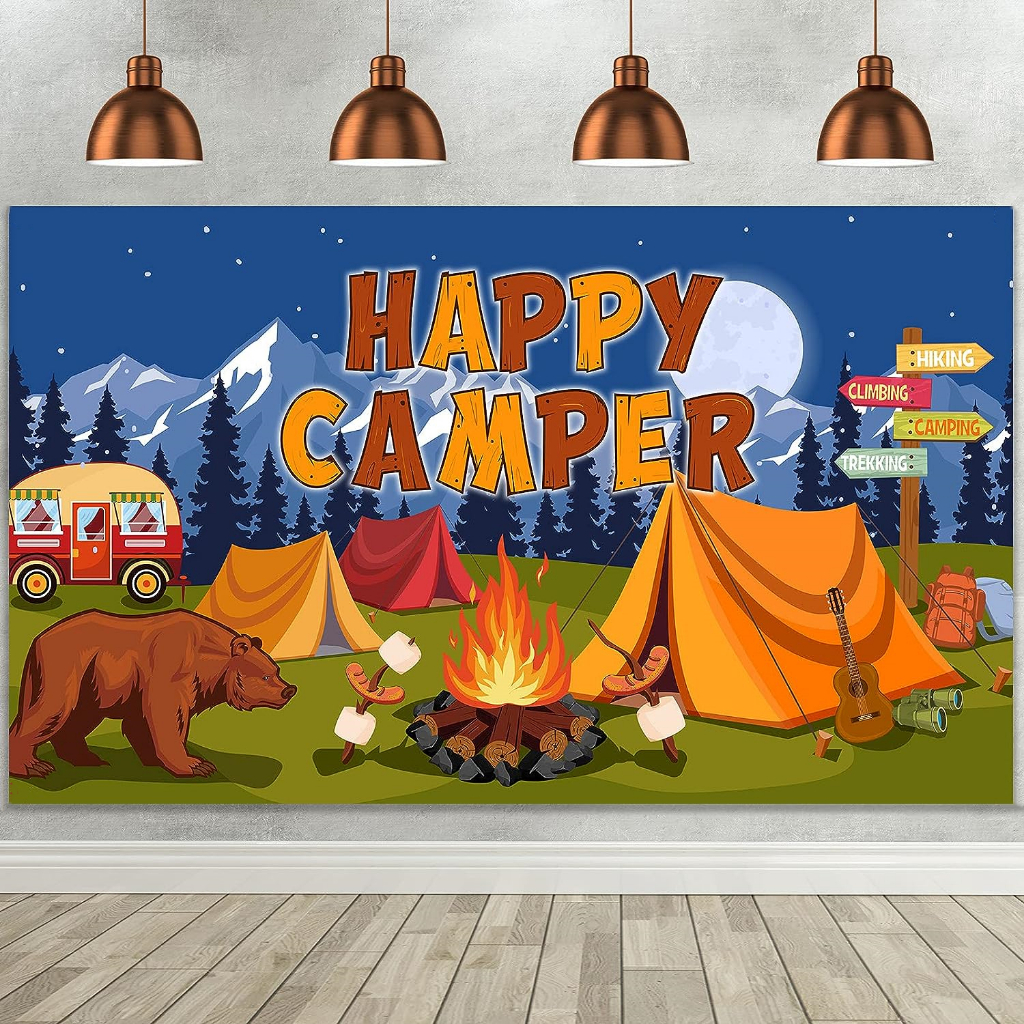 7x5ft Camping Photography Backdrop Camper Party Decoration Happy Camper ...
