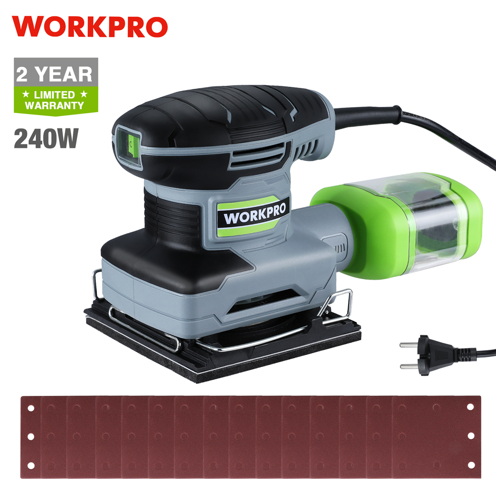 WORKPRO 240W Finishing Orbital Wood Sander Palm Sander Machine Wood Sander Polisher FREE 15Pcs ...