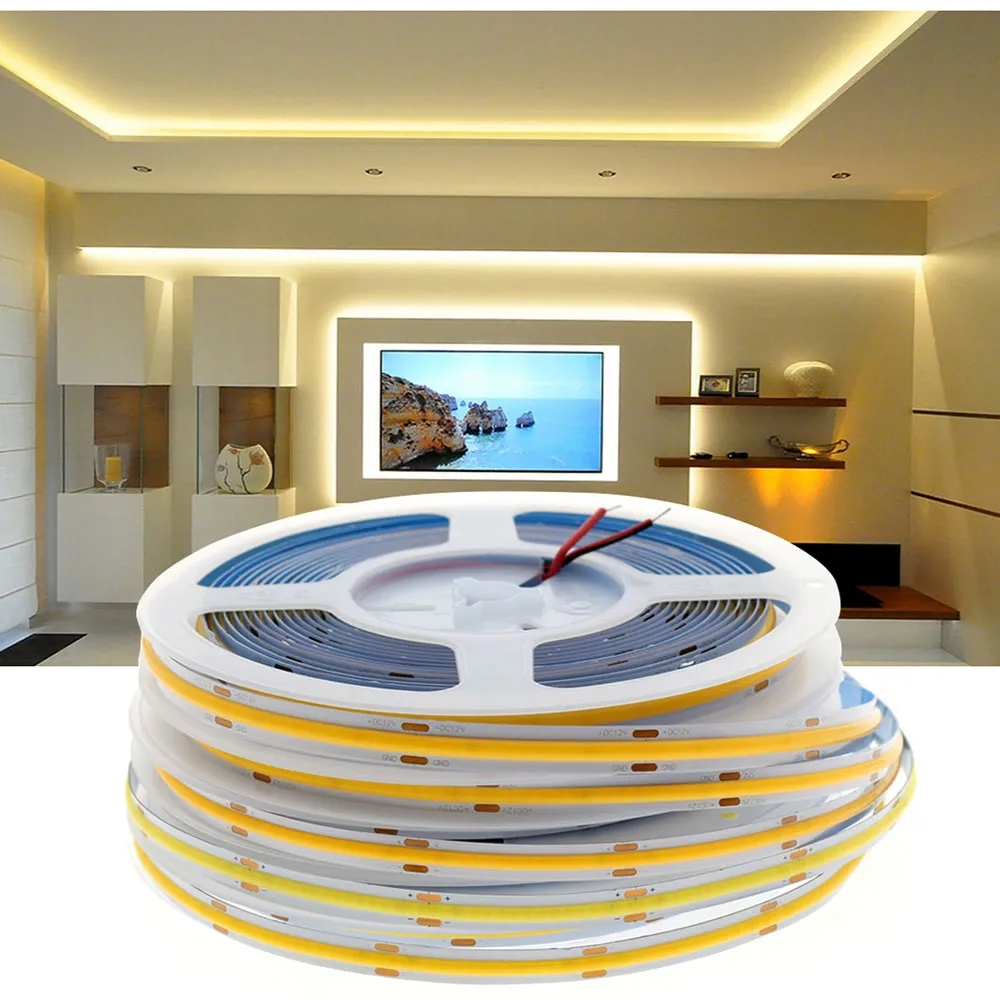 12V 24V Dimmable COB LED Strip Light Warm Cool White Color Flexible ...