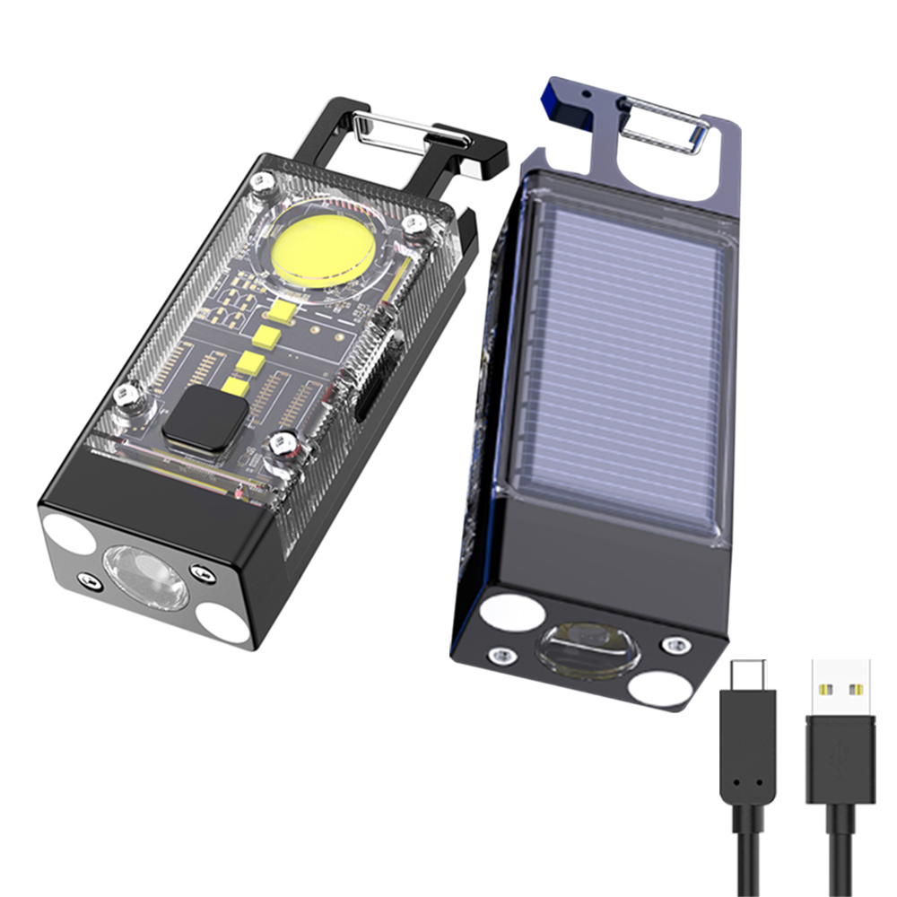 Mini Keychain Light EDC LED Portable Flashlight Solar Panel Built-in ...
