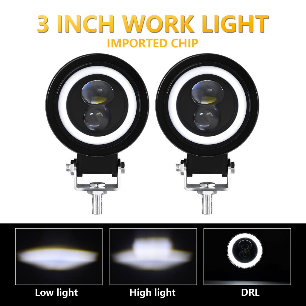 2PCS Projector LED Motorcycle Driving Fog Lights 3inch Round Spotlights ...