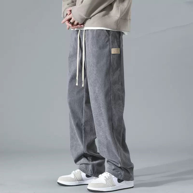 NI Labeling Corduroy Pants For Men Stripe Texture Korean Khaki Baggy ...