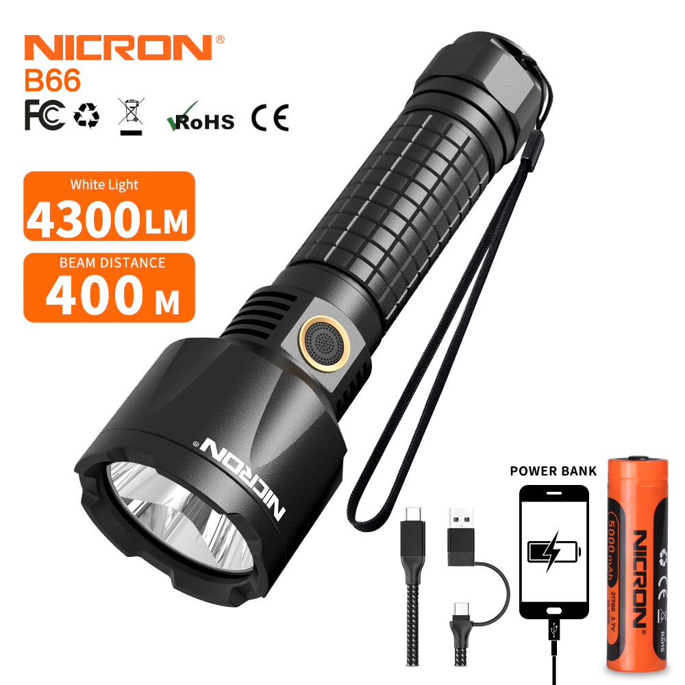 NICRON Flashlight B66 4300 Lumens Super High Brightness Flashlight ...