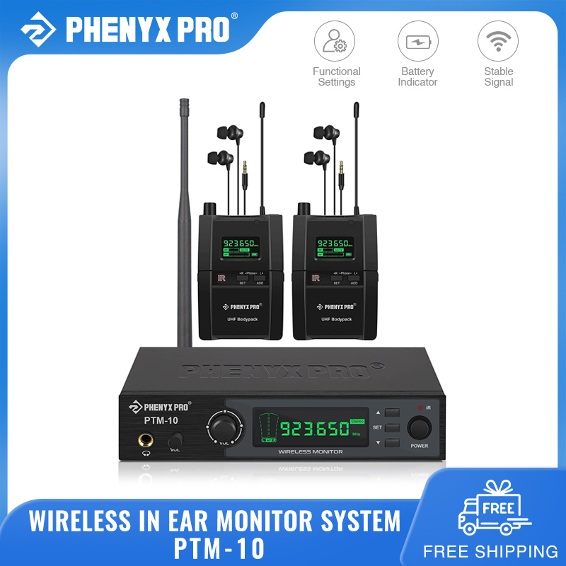 Phenyx Pro PTM-10B Wireless in Ear Monitor System True Stereo UHF IEM in Ear Monitors for ...