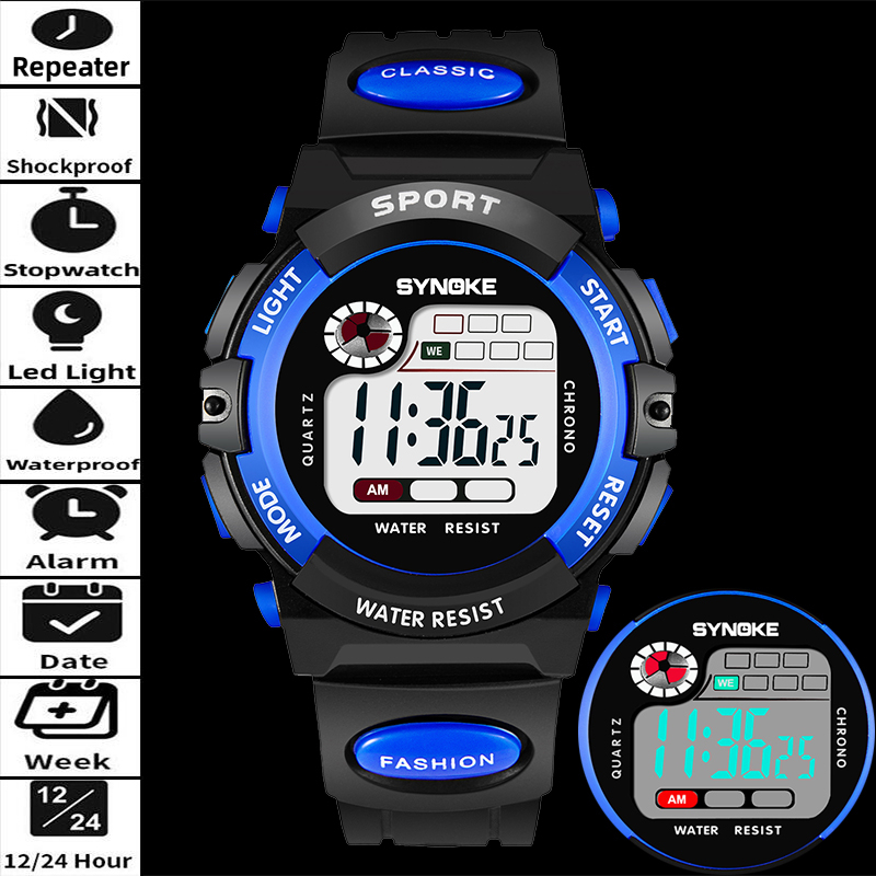 Synoke Kid's Digital Watches Fashion PU Strap Waterproof Led ...