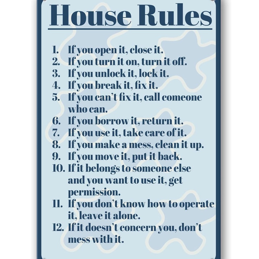 House Rules Bar Rules Funny House Rules Wall Decor Wall Signs Family ...