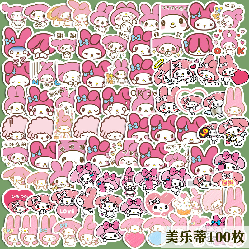100 Sheets Non-Repetitive Melody Stickers Cartoon Handbook Cute Rabbit ...