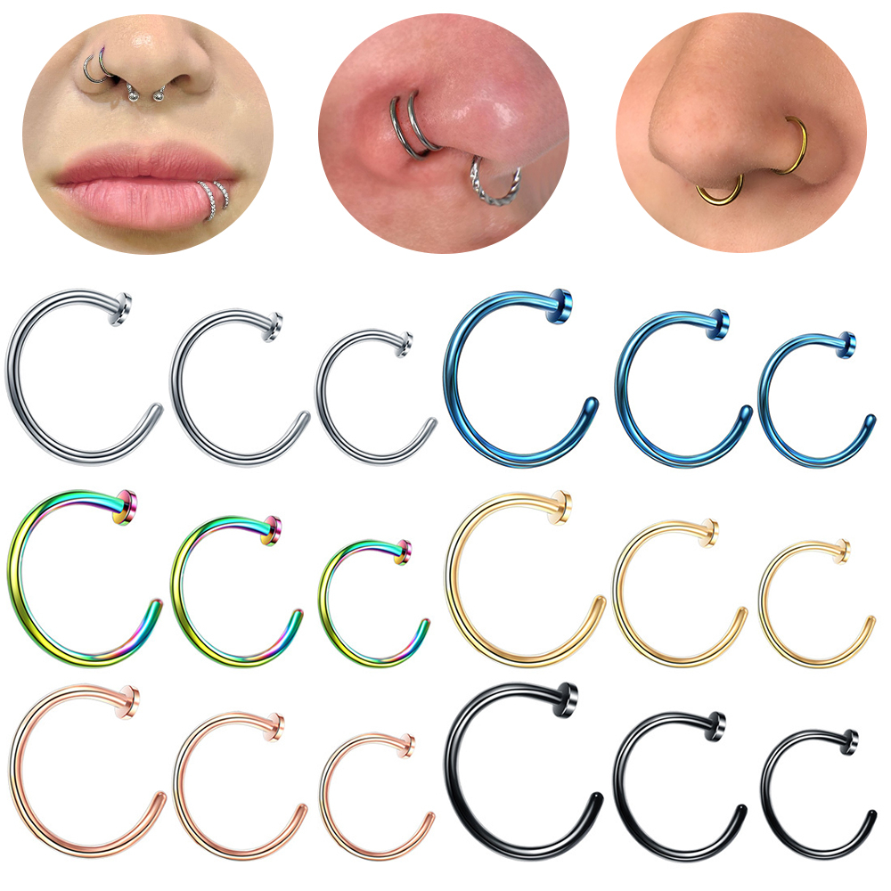 1 PC 20G/18G Stainless Steel Nose Ring Labret Piercings C Shape Nostril ...