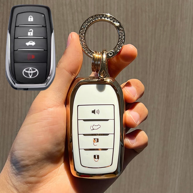 4 Buttons TPU Car Key Case Cover with Keychain for Toyota Fortuner Revo ...