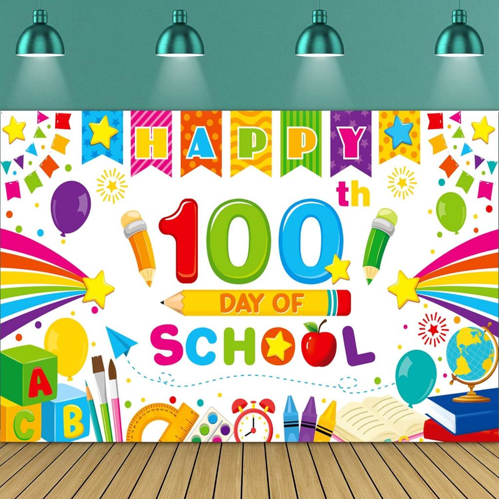 5x3ft 100 Days of School Photography Background Happy 100th Day of ...