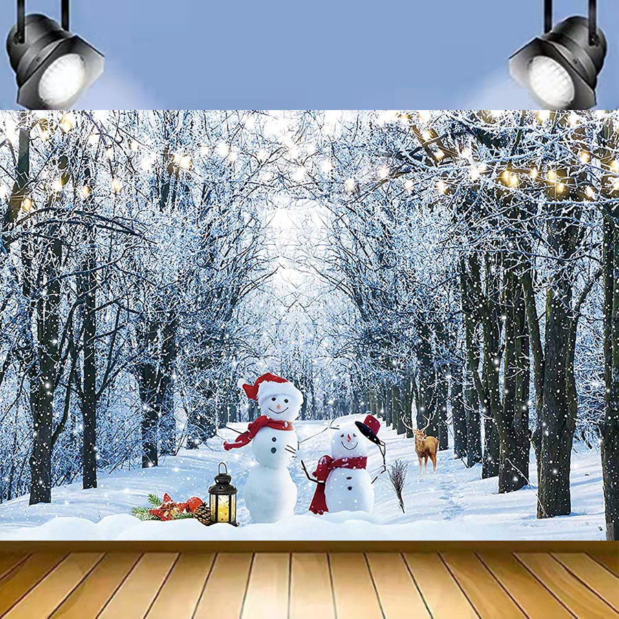 7x5ft Winter Snowman Forest Backdrop Christmas Snowflake Photography ...