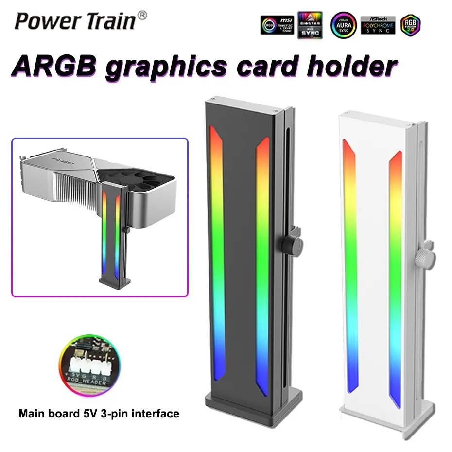 Power Train 5V 3PIN ARGB Graphics Card Bracket Vertical AURA SYNC 40 ...