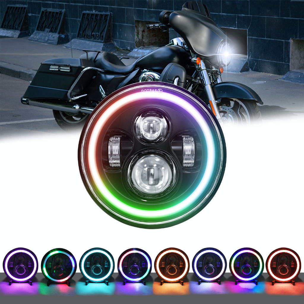 7 Inch Round Motorcycle RGB LED Headlight For Harley Davidson ...
