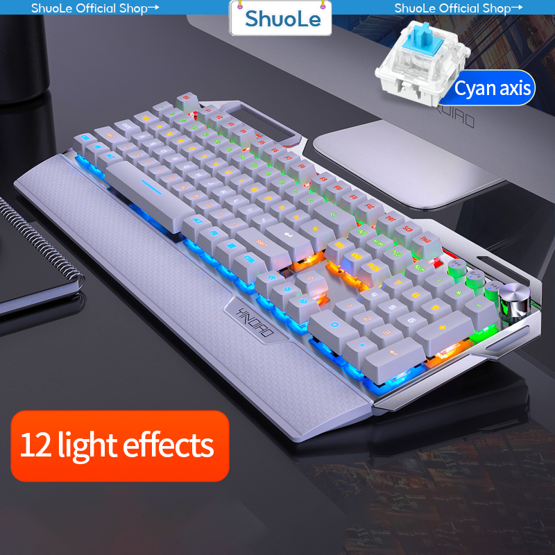 Mechanical Keyboard RGB Mixed Light Hand Knob Game Cyan Axis Wired USB ...
