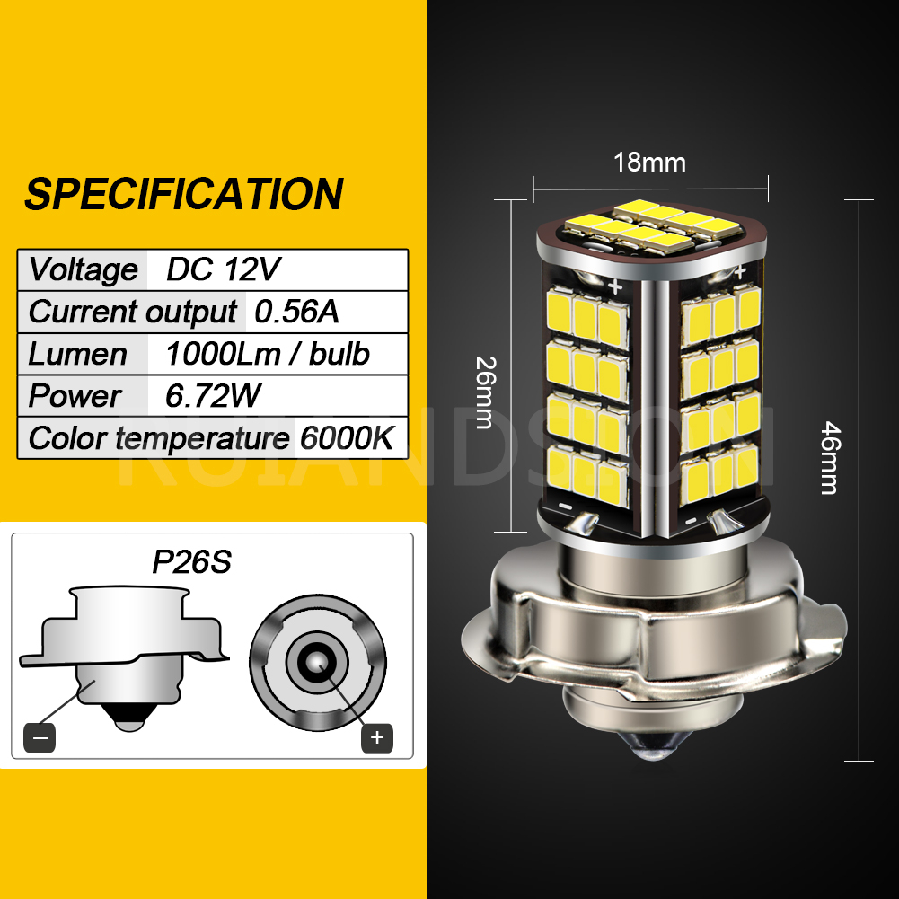Ruiandsion P26S BA20D LED Motorbike Headlight Bulbs 2835SMD White High ...