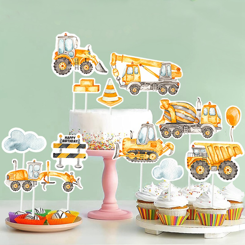 18pcs/set Excavator Themed Cake Toppers Engineering Vehicle Cake Decor ...