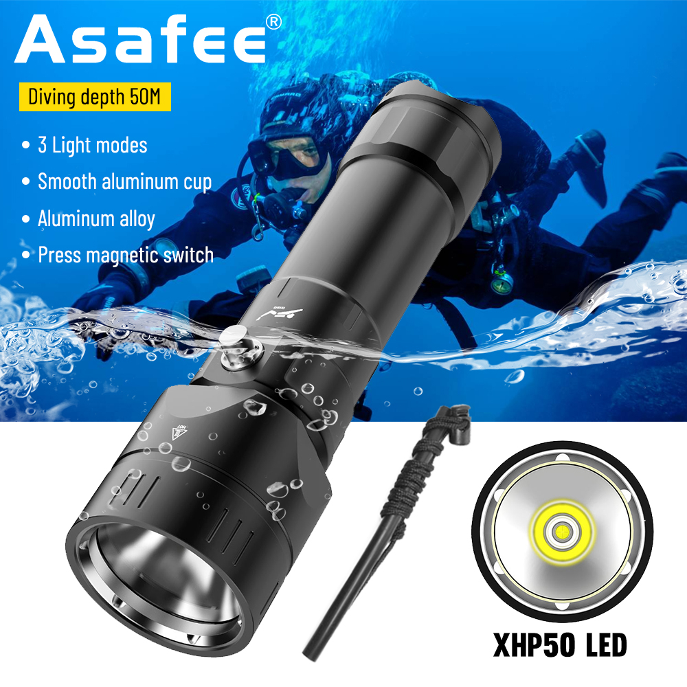 Asafee DV55 1800LM Diving Flashlight Underwater 50M P50 LED Light Super ...
