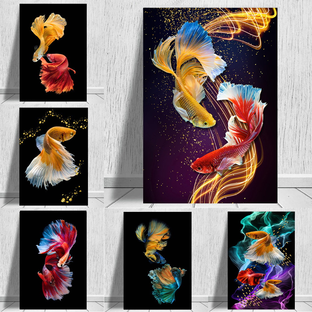 Nordic Tropical Koi Fish Poster Douyu Goldfish Canvas Painting Nordic ...