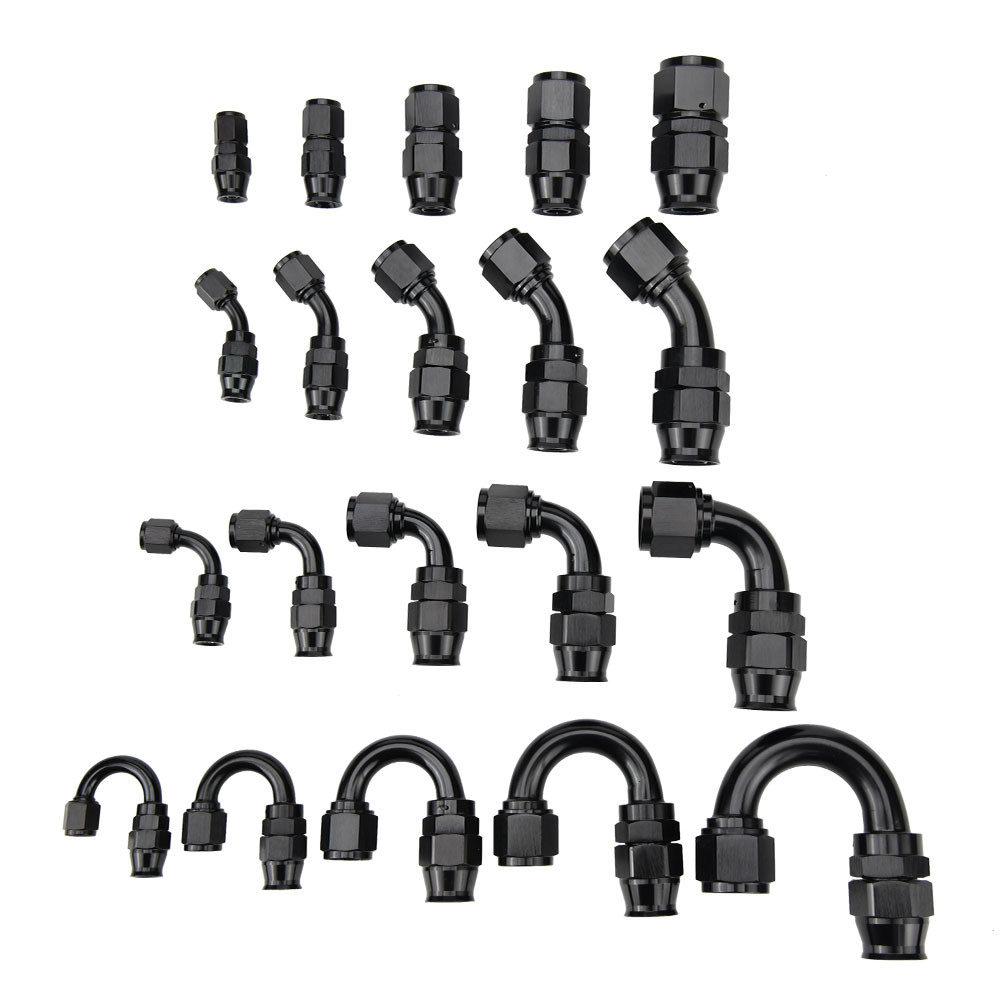PTFE Hose End Fittings AN4 AN6 AN8 AN10 AN12 Straight 0 45 90 180 ...