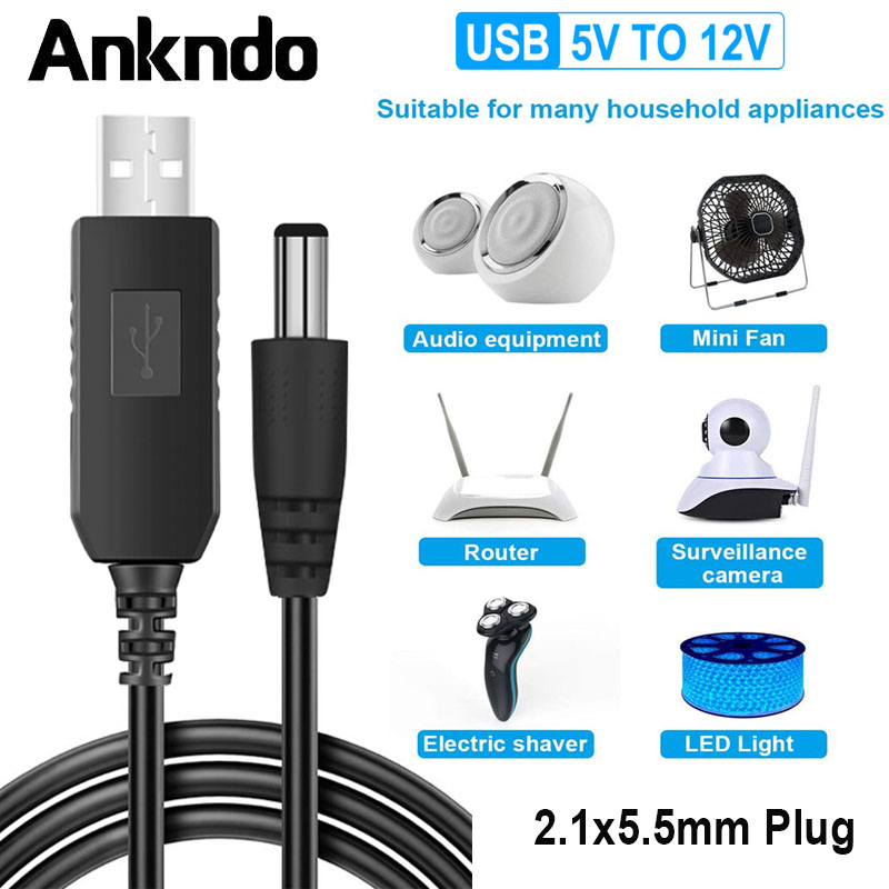 Ankndo Usb dc 5v to dc 12v step up cable module converter 2.1x5.5mm ...