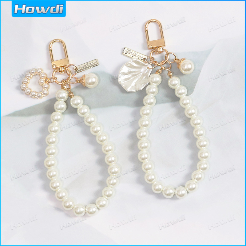Pearl Keychain Luxury Women Jewelry Pearl Bead Shell Phone Bag Backpack ...