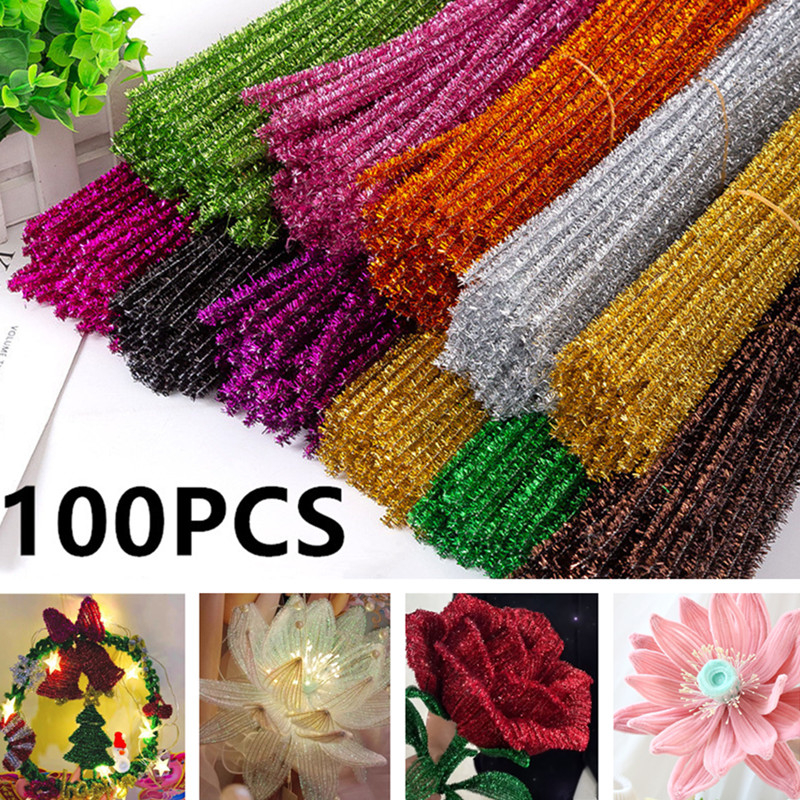 100PCS Glitter Chenille Stems Sticks Colorful Soft Sticks Kids ...