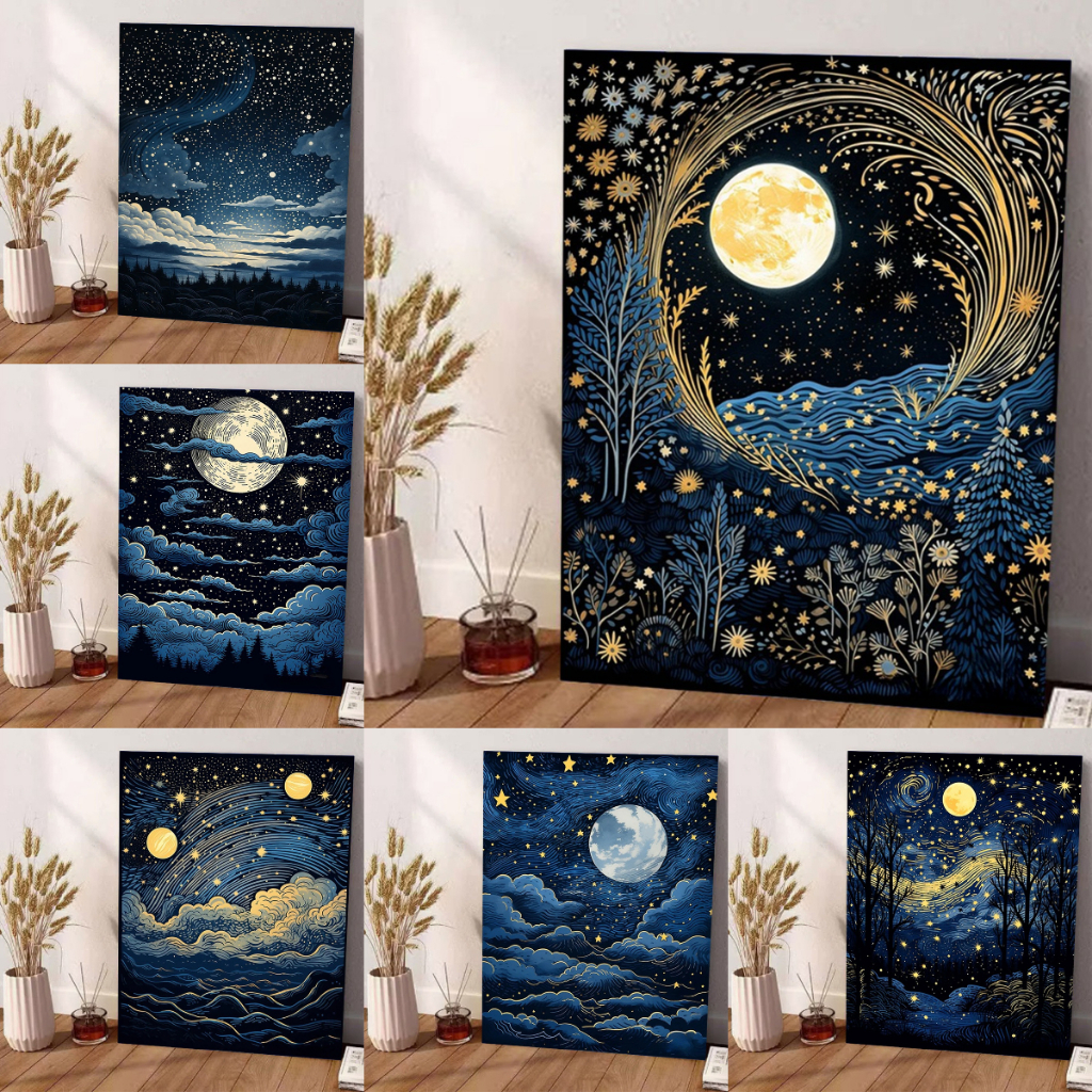 DROFE paint by numbers Moonlight night starry sky painting by numbers ...
