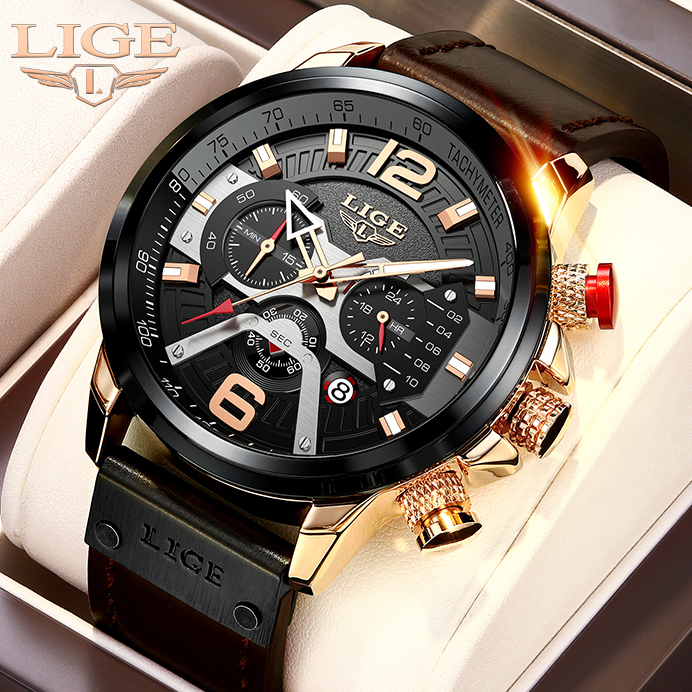 LIGE Official Watch Men's Military Sports Waterproof Luminous Quartz ...