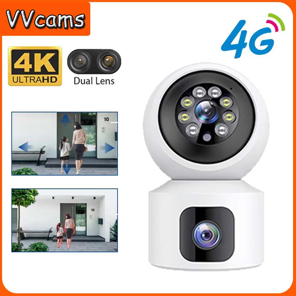 VVcams 4K Dual lens Dual screens Wireless IP Camera 4G SIM Card ...