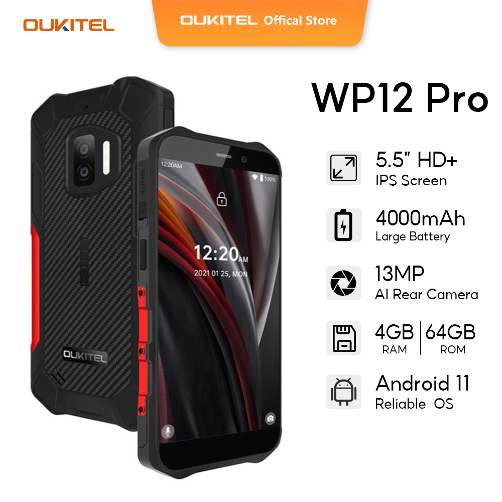 OUKITEL Wp12 Pro Ip68 69k Rugged Cellphone 5.5'' Hd+ 4gb+64gb Android 11 Handphone Helio A20 ...