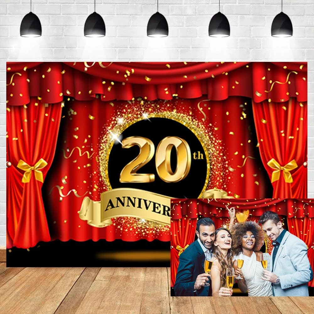 5x3ft Happy 20th Anniversary Photography Backdrop Luxury Stage Red ...