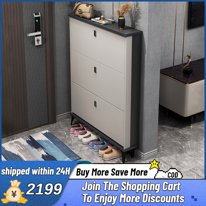 【Ultra Thin Flip Bucket Shoe Cabinet】Shoe Rack Organize Wood Flip Shoe ...