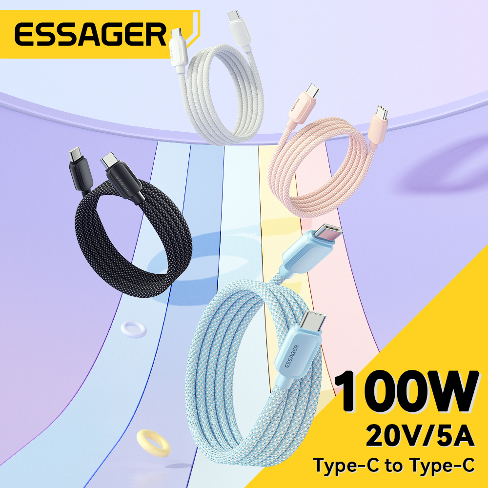 ESSAGER W 100W 5A Type C To Type C Fast Charging Data Cable Black White ...
