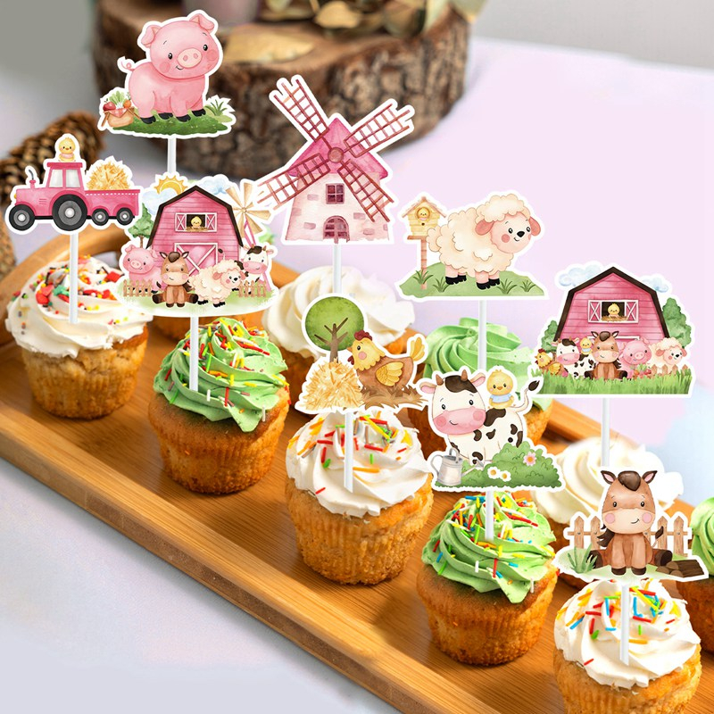 18pcs Cow Farm Cake Topper Farm Theme Party Decorations Cartoon Animal ...