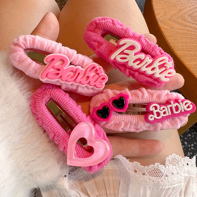 Pink Barbie Letter Plush Hairpin BB Clip Large Side Hair Barrettes ...