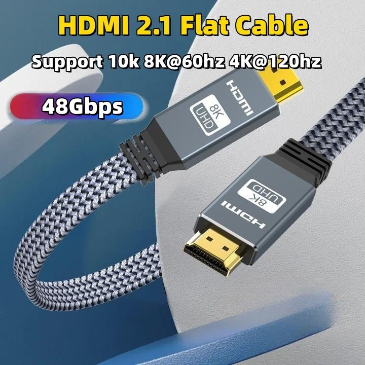 8K HDMI Flat Cable 48Gbps High Speed 8K60 4K120 144Hz Braided HDMI 2.1 ...