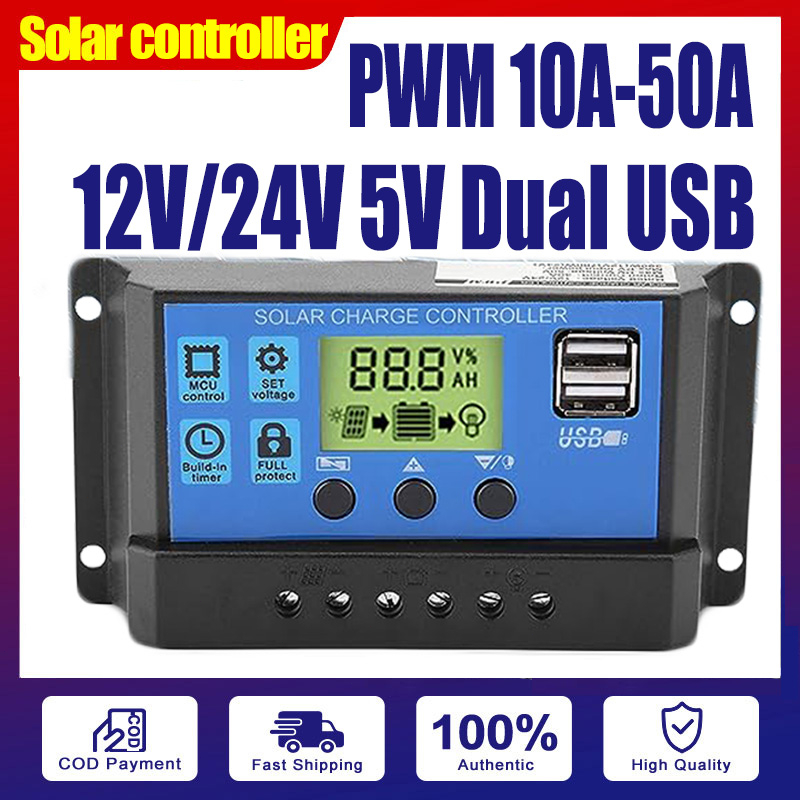 PWM 12V/24V Solar Panel Regulator Charge Controller LCD Display USB 20A /10A 40A/50A | Shopee ...