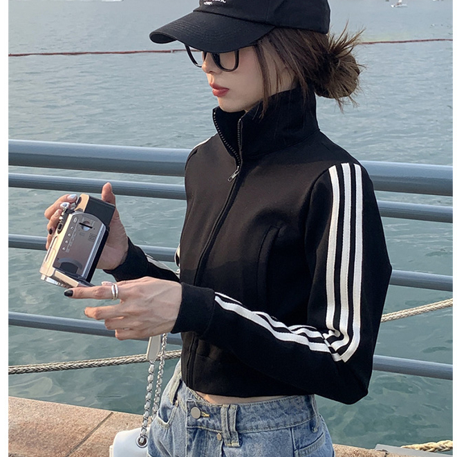 Striped Cropped Jackets High Neck Coat | Shopee Philippines